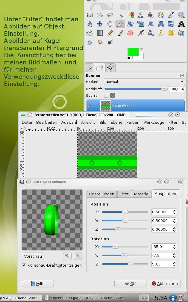 Raupe / Ringe erstellen durch abbilden auf Kugel | von Winnetou - GIMP-Werkstatt